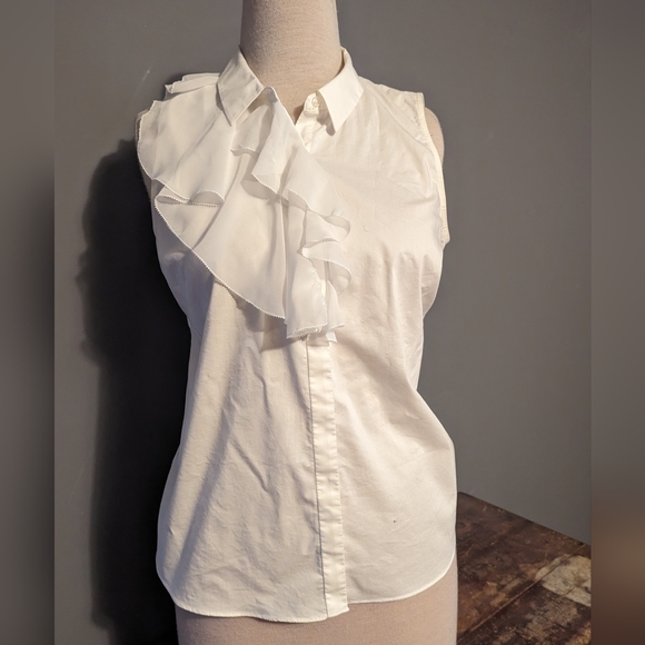 Laundry By Shelli Segal | Tops | Asymmetrical Ruffle Neck Line Button ...